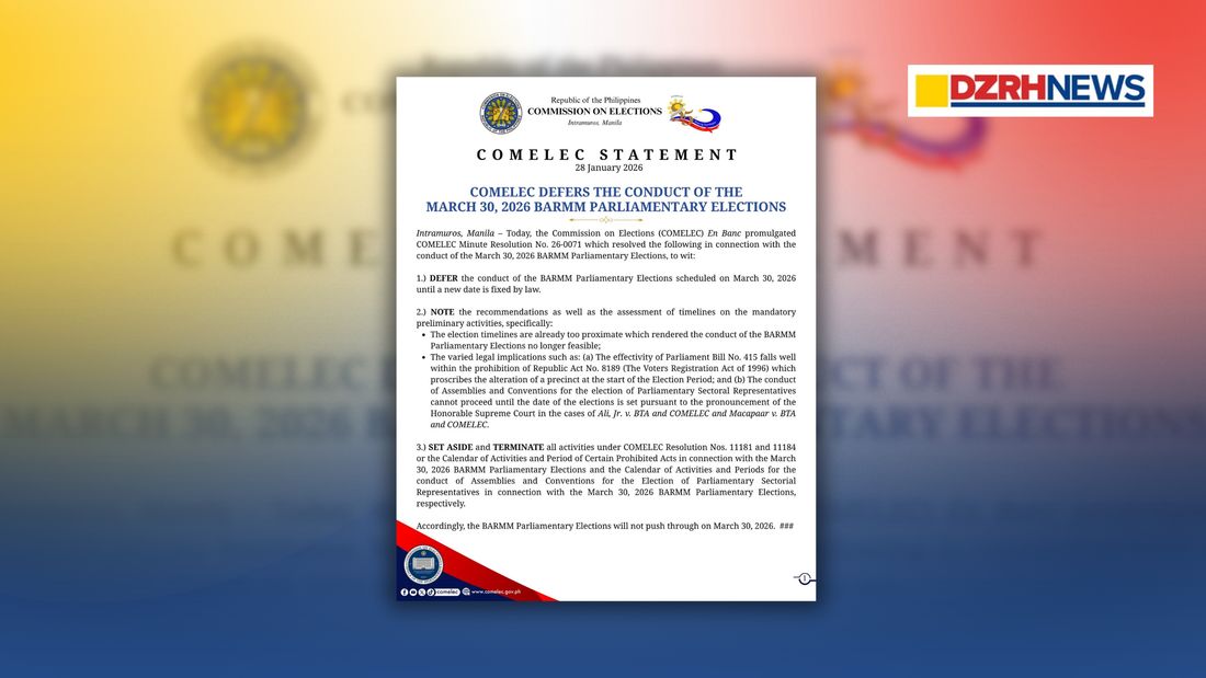 COMELEC halts scheduled March 30 BARMM parliamentary elections amid ...