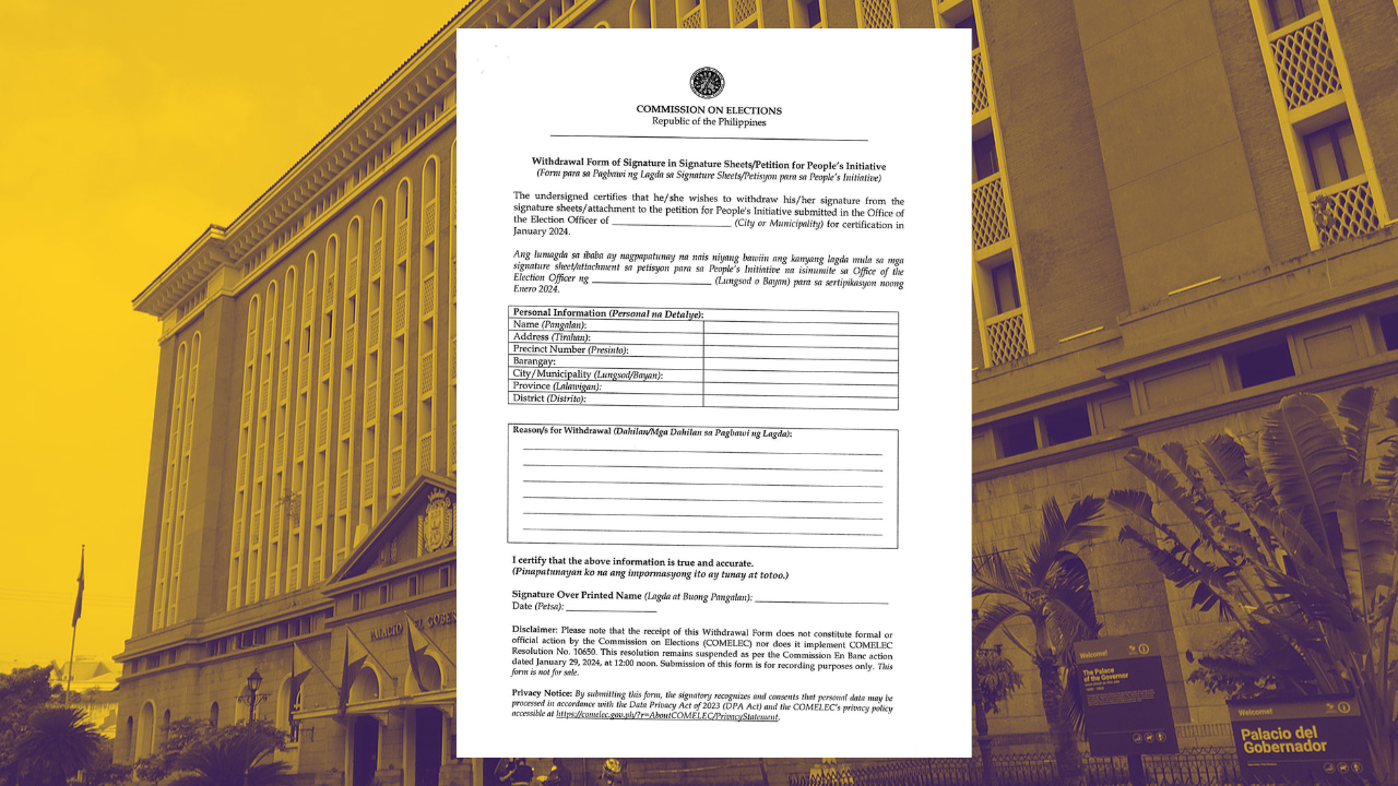 Comelec issues withrawal form for People's Initative signature