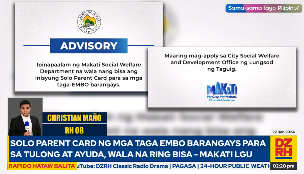 Solo parent cards in EMBO barangays now 'invalid' - Makati LGU
